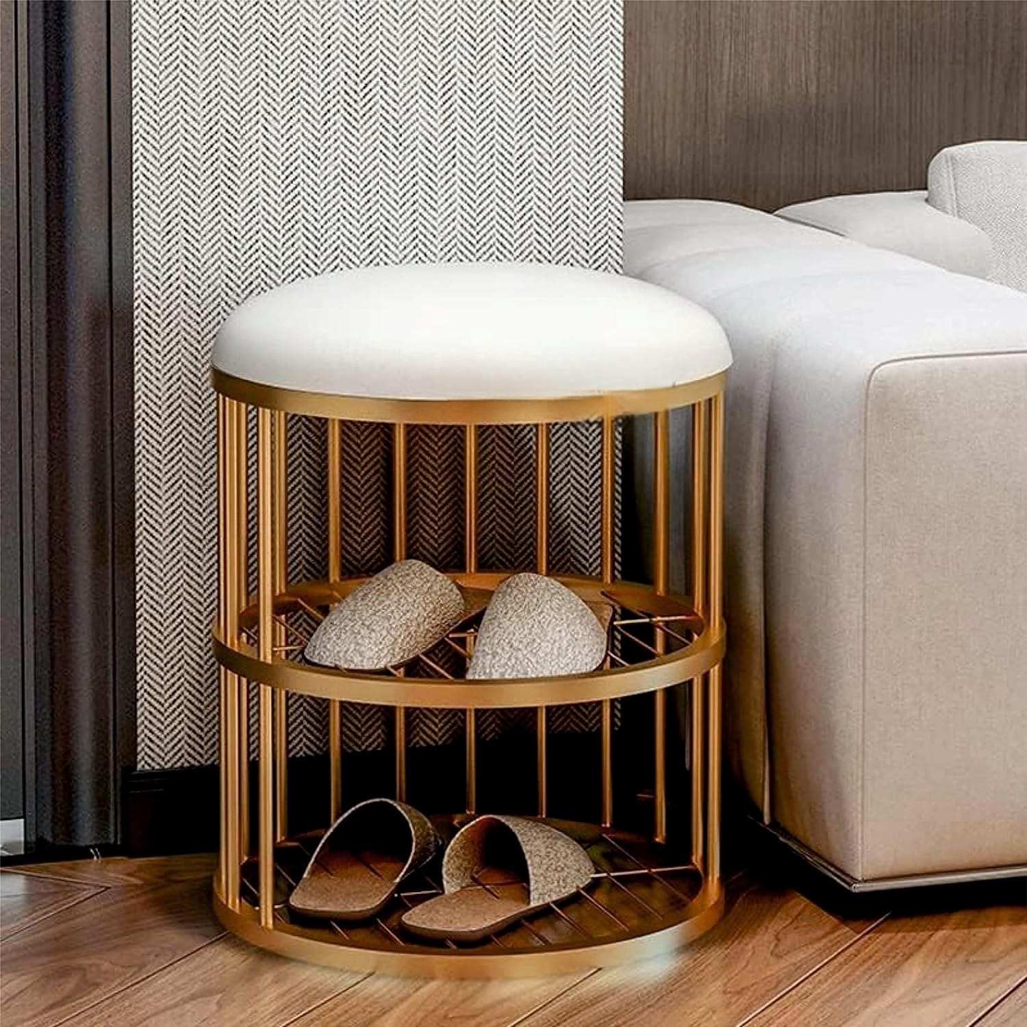 Acacia Round Solid Metal Shoe Rack in Gold Finish,”shoe rack with seat ...